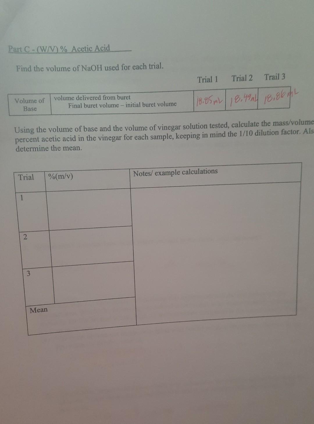 Solved Data Table: Part B - Standardization of the NaOH | Chegg.com