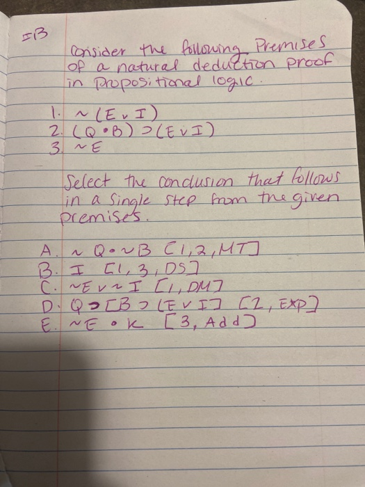 Solved 53 consider the following Premises of a natural | Chegg.com