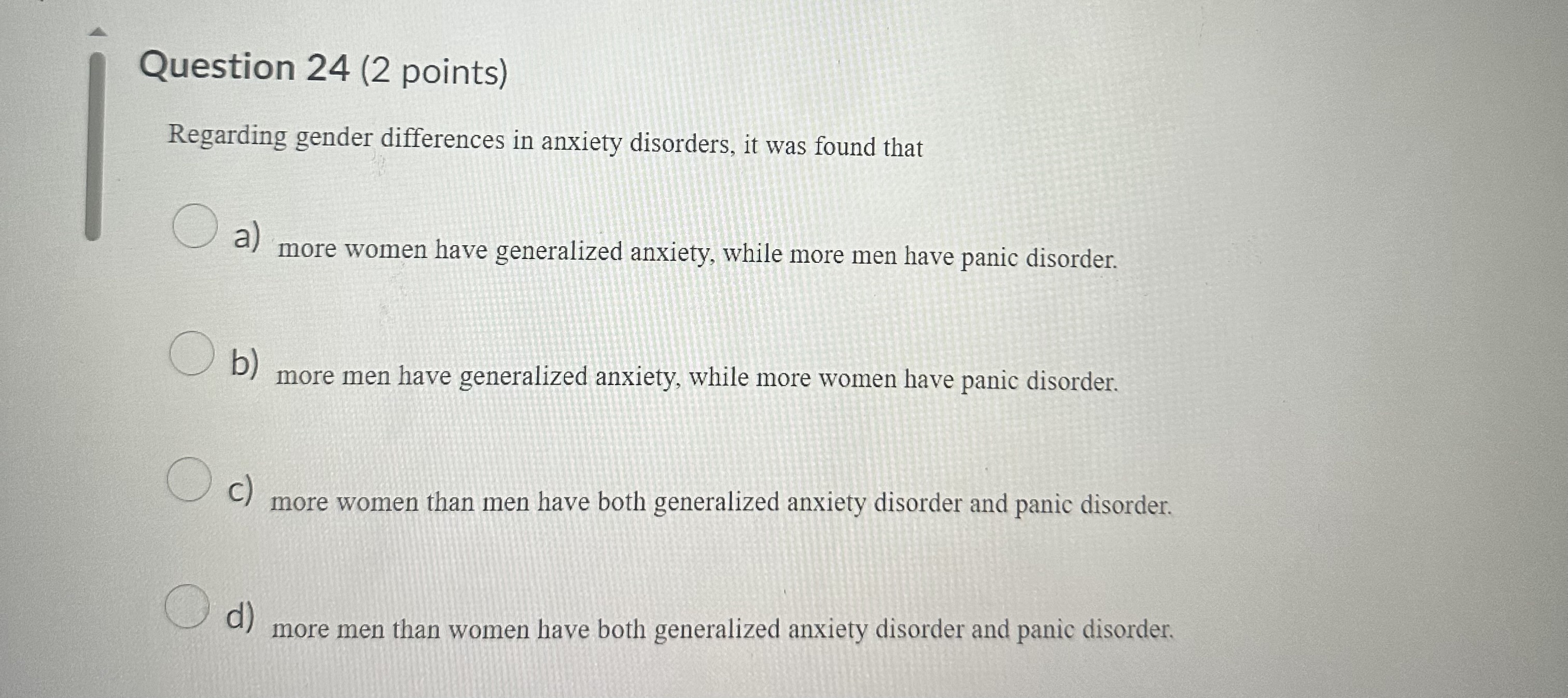 Solved Question 24 (2 ﻿points)Regarding gender differences | Chegg.com