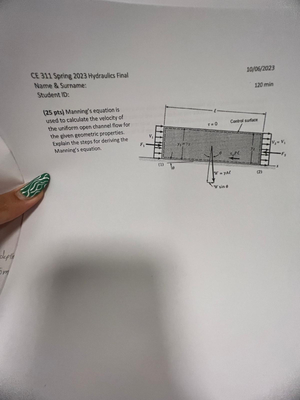 Manning's equation is used to calculate the velocity | Chegg.com