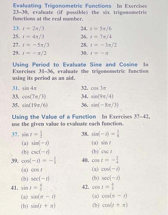 Solved Evaluating Trigonometric Functions In Exercises