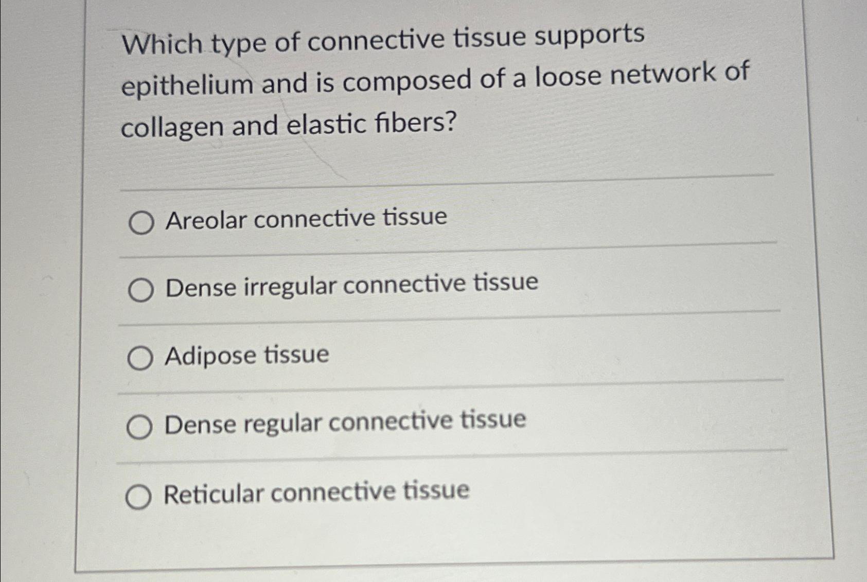 Solved Which type of connective tissue supports epithelium | Chegg.com