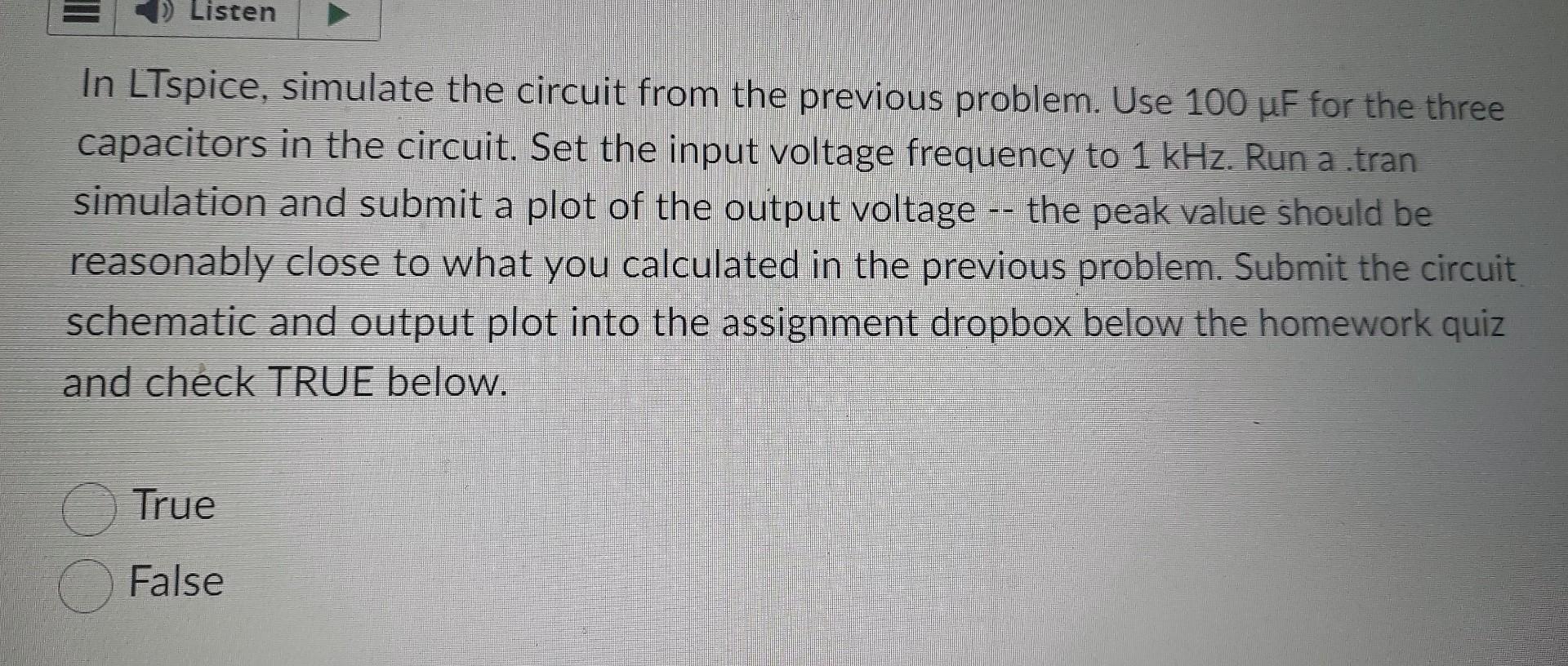 Solved In LTspice, simulate the circuit from the previous | Chegg.com