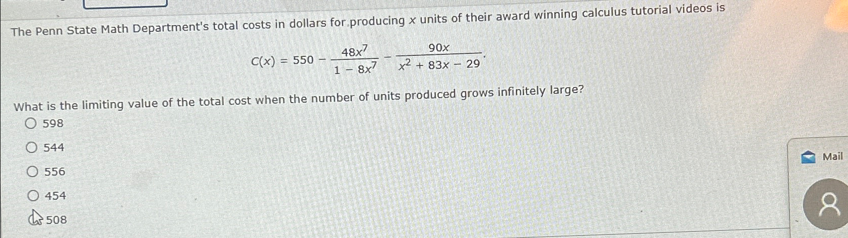 Solved The Penn State Math Department's total costs in | Chegg.com