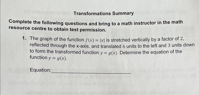 Solved Transformations Summary Complete the following | Chegg.com