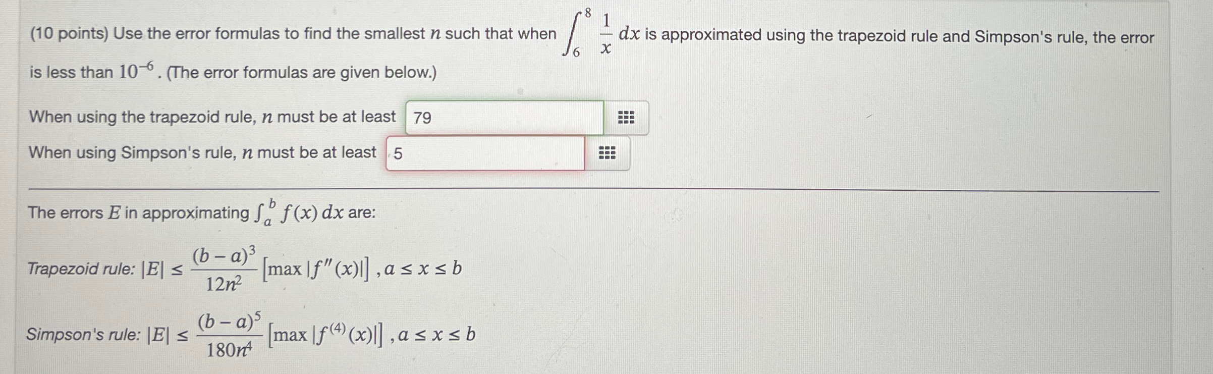 Solved (10 ﻿points) ﻿Use the error formulas to find the | Chegg.com