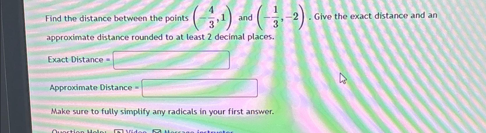 Solved Find the distance between the points (-43,1) ﻿and | Chegg.com