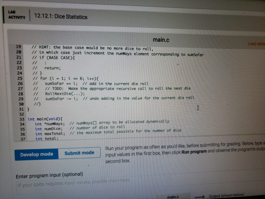 Solved 12.12 Dice Statistics This lab calculates the number | Chegg.com