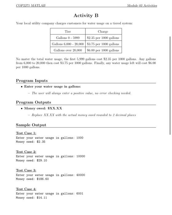 Solved COP2271 MATLAB Module 03. Activities Activity B Your | Chegg.com