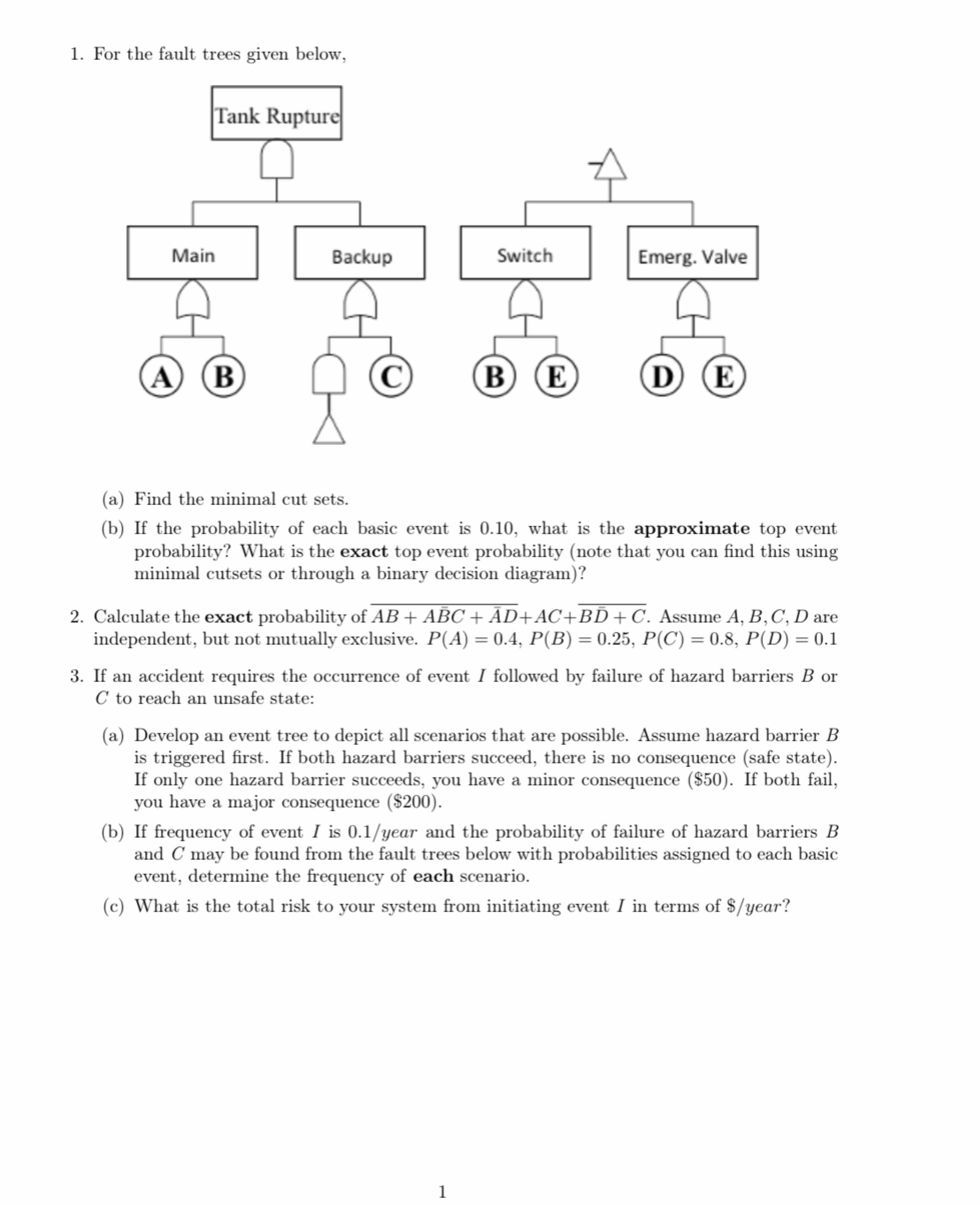 Solved For the fault trees given below,(a) ﻿Find the minimal | Chegg.com