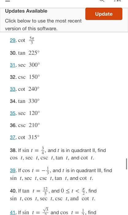 Solved 38. If sint=43, and t is in quadrant II, find | Chegg.com