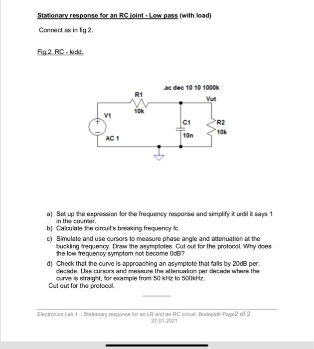 EL1 The electronics laboratory Frequency response for | Chegg.com