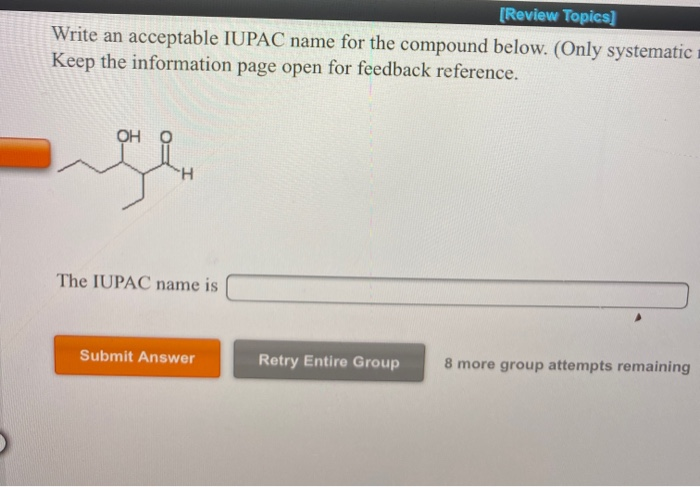 Solved [Review Topics) Write an acceptable IUPAC name for | Chegg.com