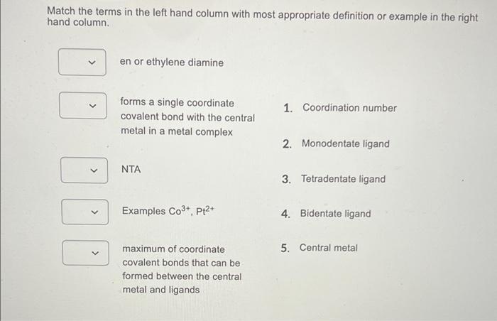 Solved Match the terms in the left hand column with most | Chegg.com