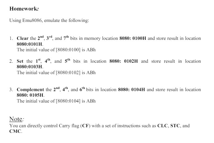 Solved Homework:Using Emu8086, ﻿emulate the following:1. | Chegg.com