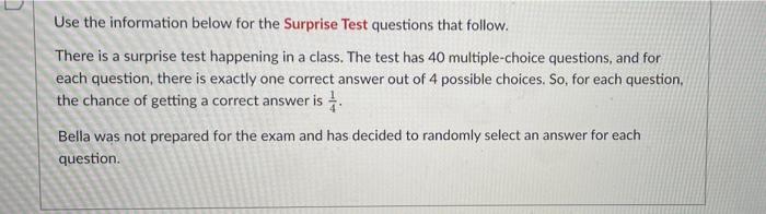 Solved Use the information below for the Surprise Test | Chegg.com