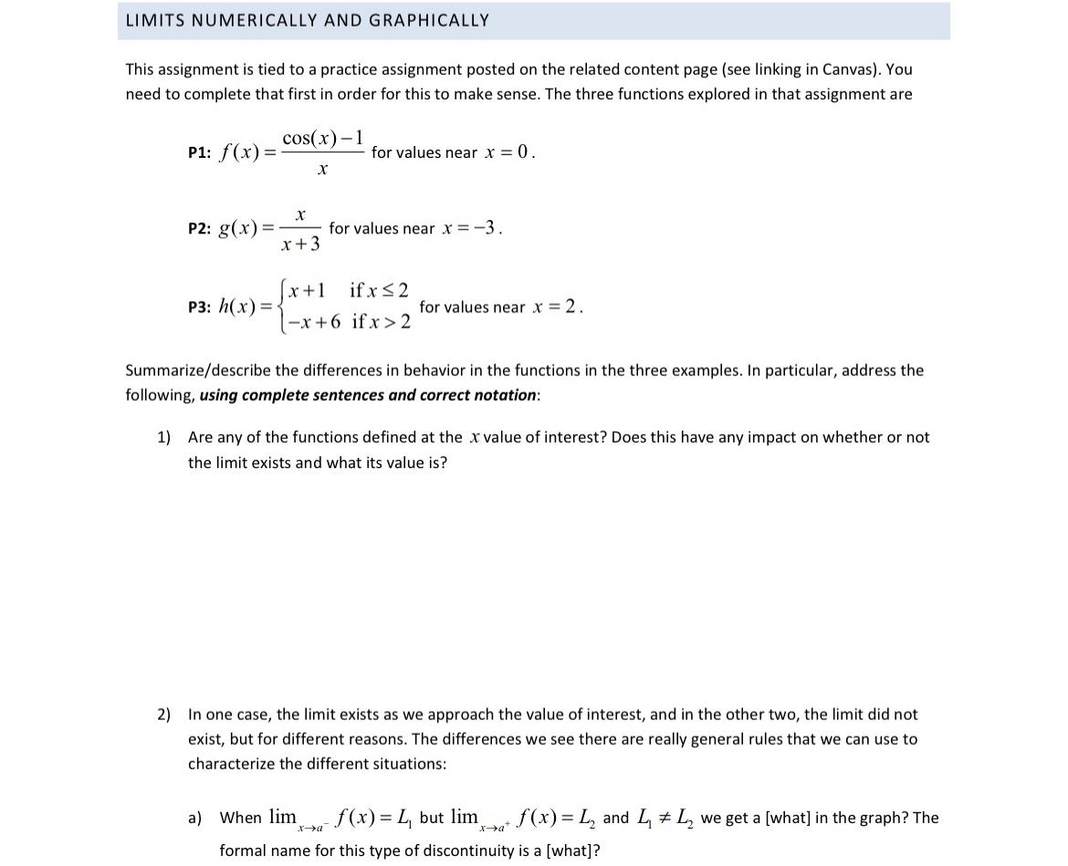 Solved LIMITS NUMERICALLY AND GRAPHICALLYThis assignment is | Chegg.com