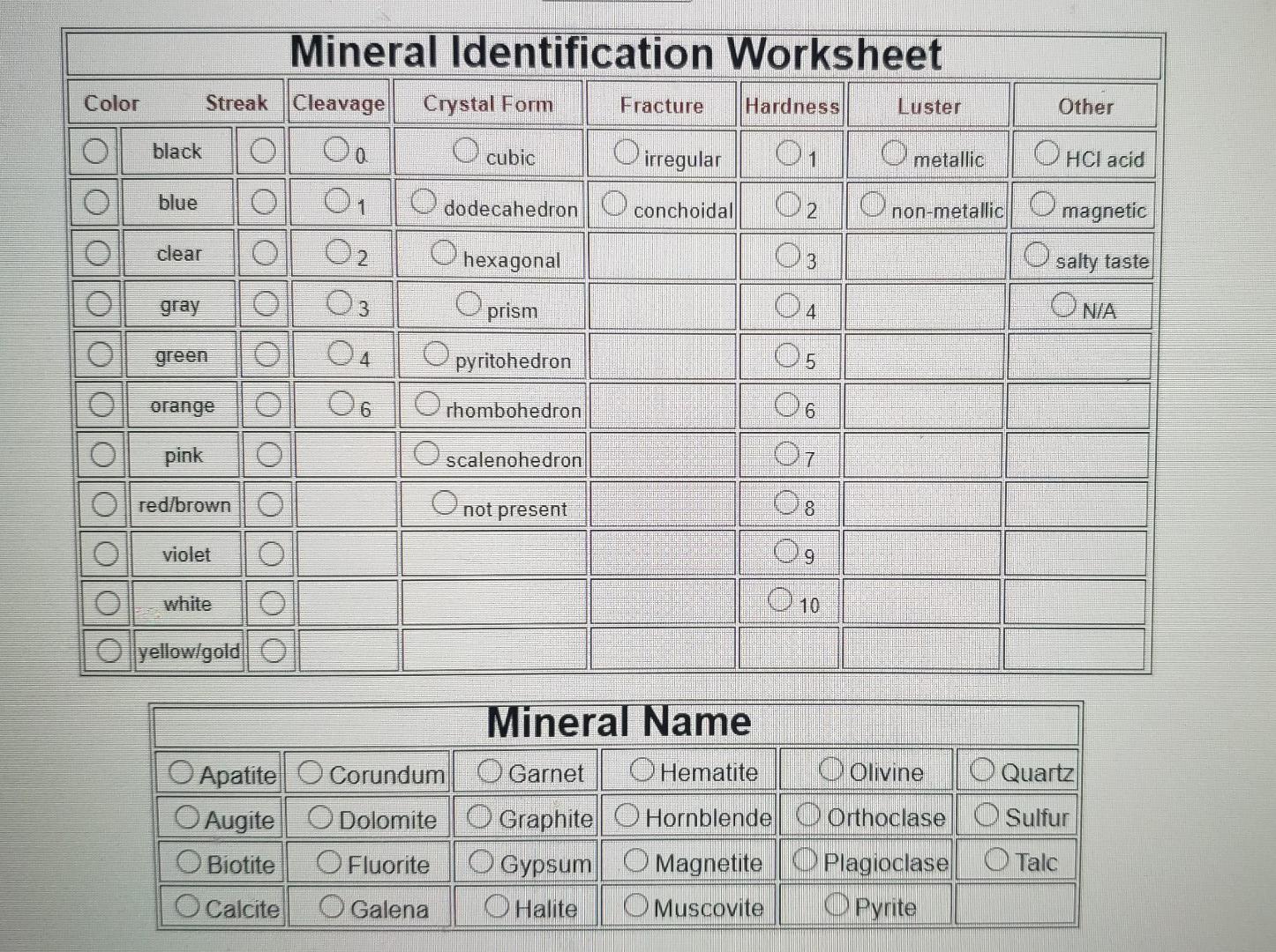 Solved Mineral Identification Sample 1 mm Click here for | Chegg.com