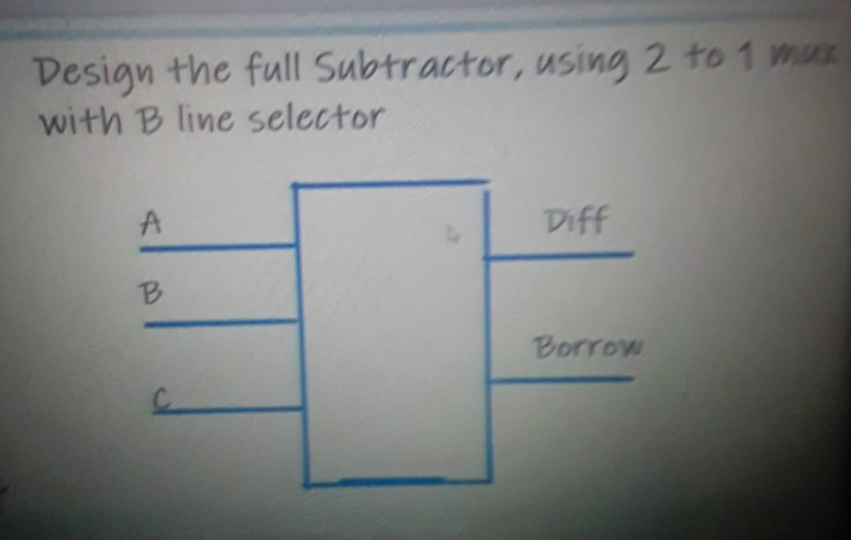 Solved Design the full Subtractor, using 2 to 1 mux with B | Chegg.com
