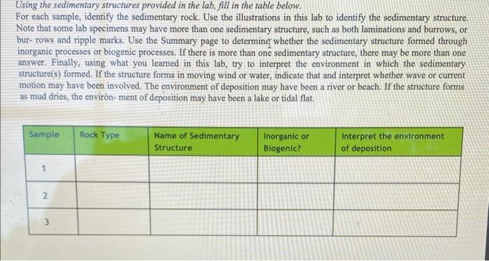 Solved Using the sedimentary structures provided in the lab, | Chegg.com