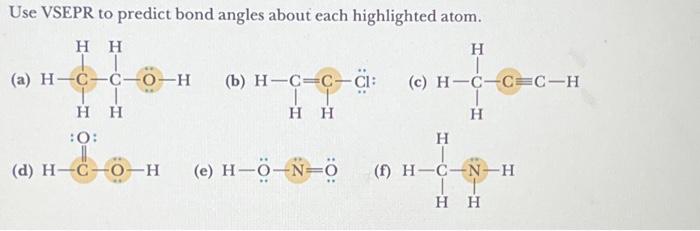 Solved Use VSEPR to predict bond angles about each | Chegg.com