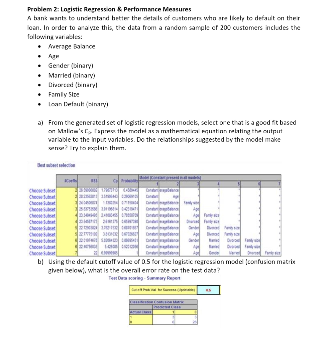Problem 2: Logistic Regression & Performance | Chegg.com