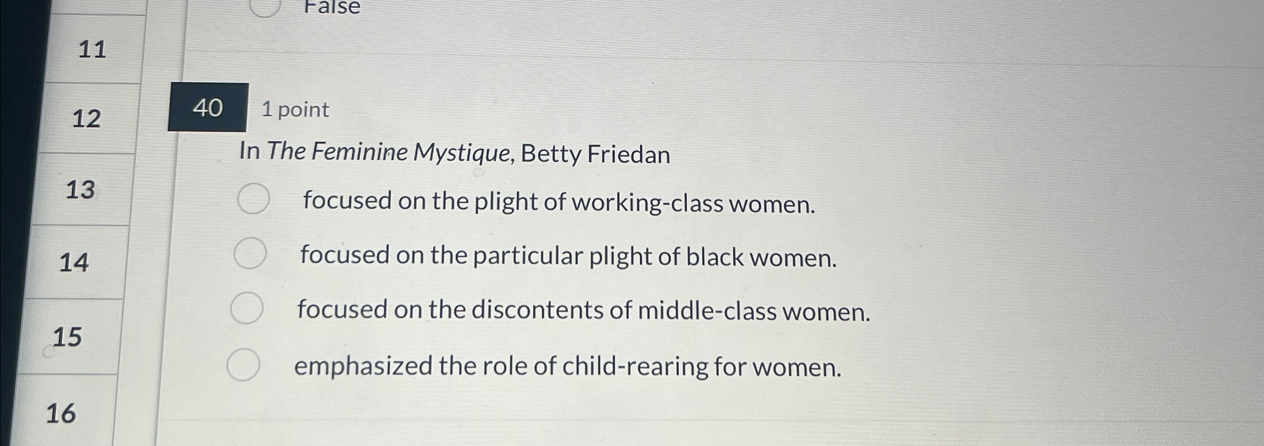 Solved False1112401 ﻿pointIn The Feminine Mystique, Betty | Chegg.com