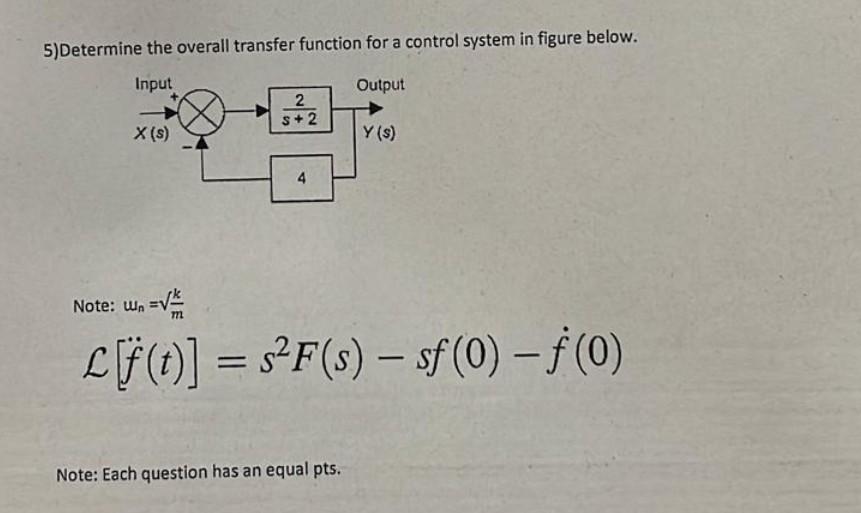 Solved 5)Determine the overall transfer function for a | Chegg.com
