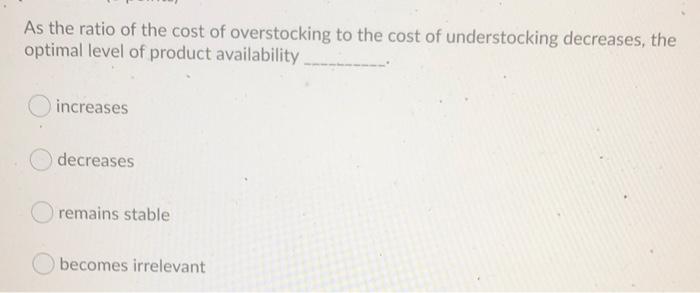 Solved As the ratio of the cost of overstocking to the cost | Chegg.com