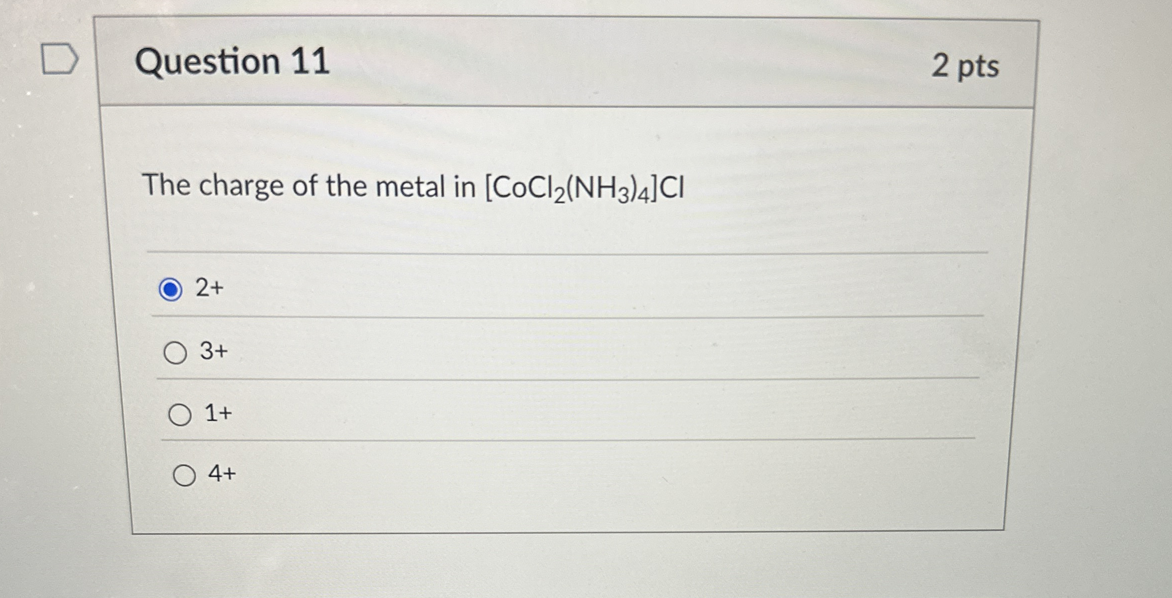 Solved Question 112 ﻿ptsThe charge of the metal in | Chegg.com