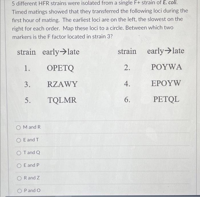 Solved 5 different HFR strains were isolated from a single | Chegg.com