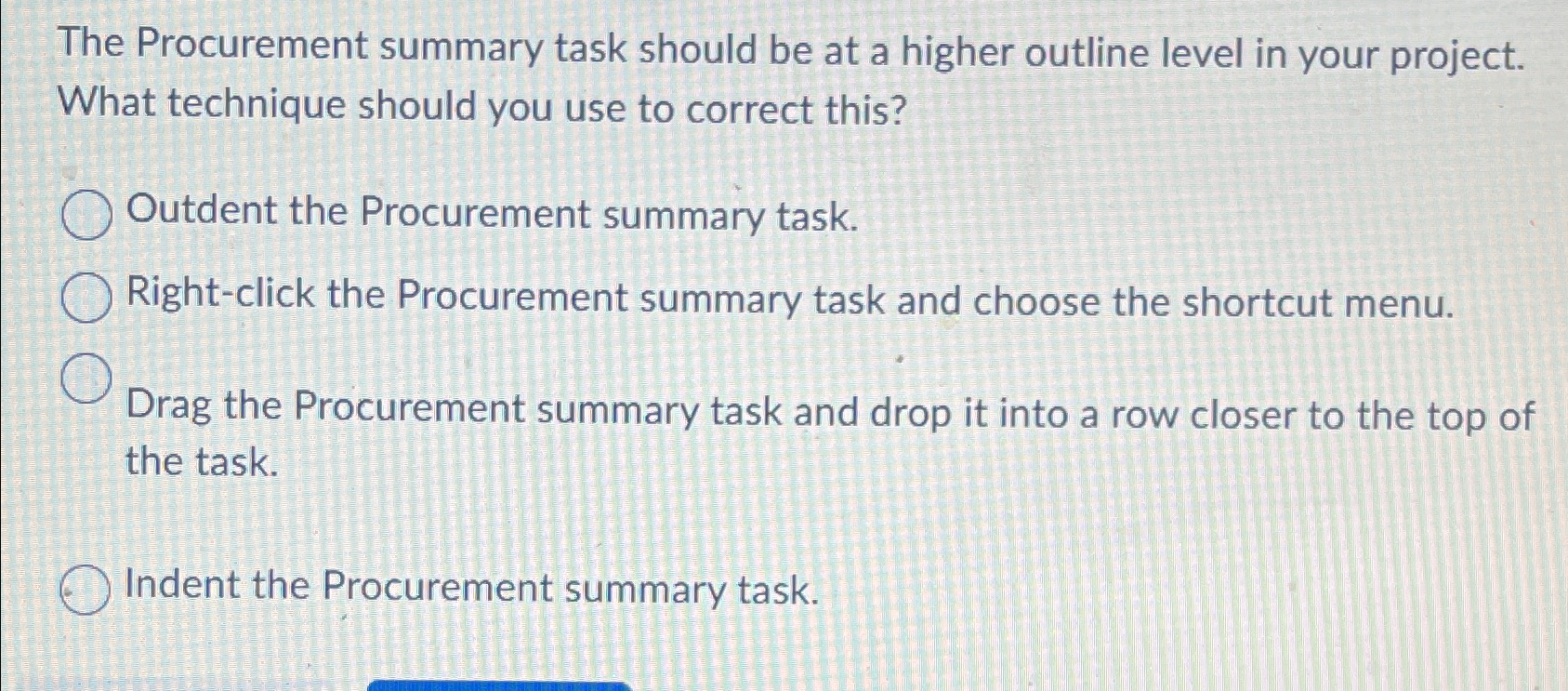 Solved The Procurement summary task should be at a higher | Chegg.com