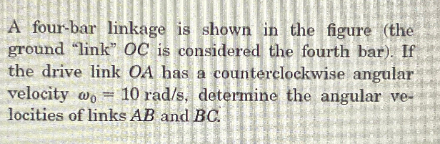 Solved A four-bar linkage is shown in the figure (the ground | Chegg.com