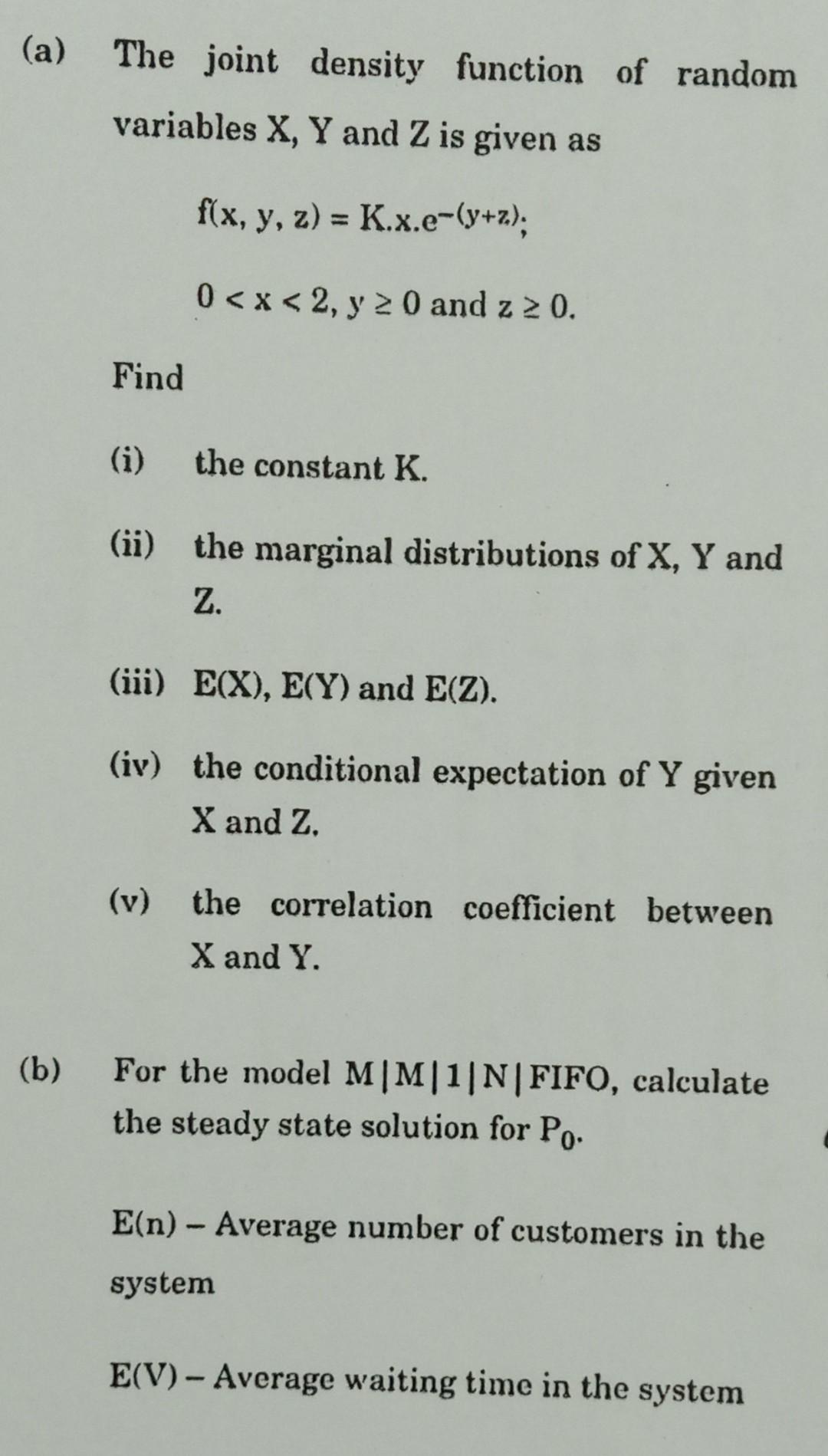 Solved (a) The joint density function of random variables | Chegg.com
