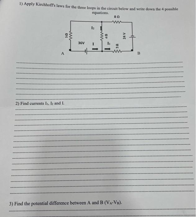 Solved 1) Apply Kirchhoff's laws for the three loops in the | Chegg.com