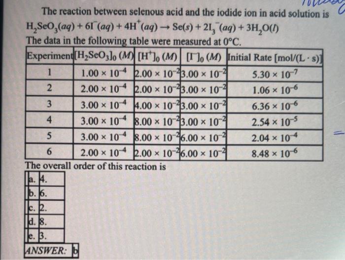 Solved The reaction between selenous acid and the iodide ion | Chegg.com