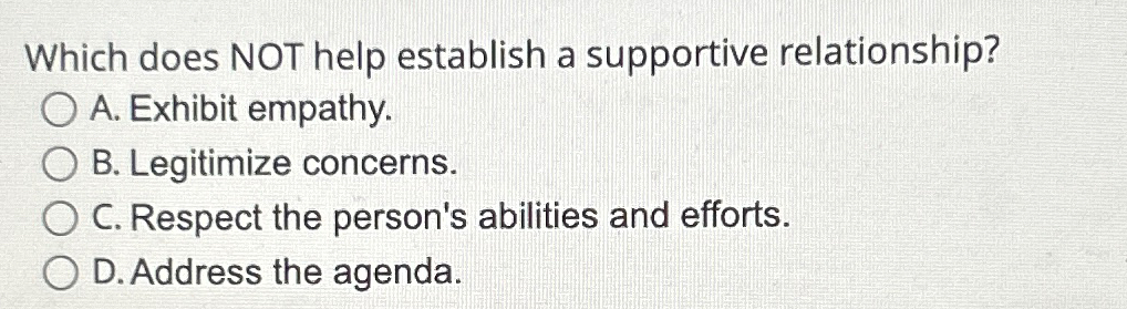 Solved Which does NOT help establish a supportive | Chegg.com