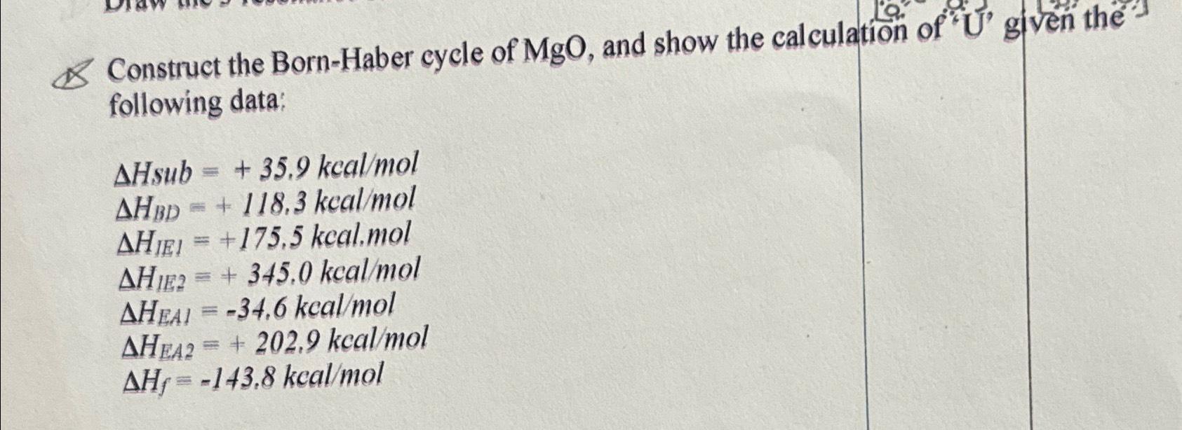 Solved $ Construct the Born-Haber cycle of MgO, and show the | Chegg.com