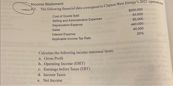 Solved Income Statement 47. The fo Calculate the following | Chegg.com
