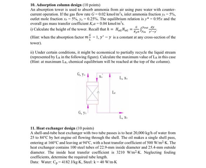 Solved 10. Adsorption column design (10 points) An | Chegg.com