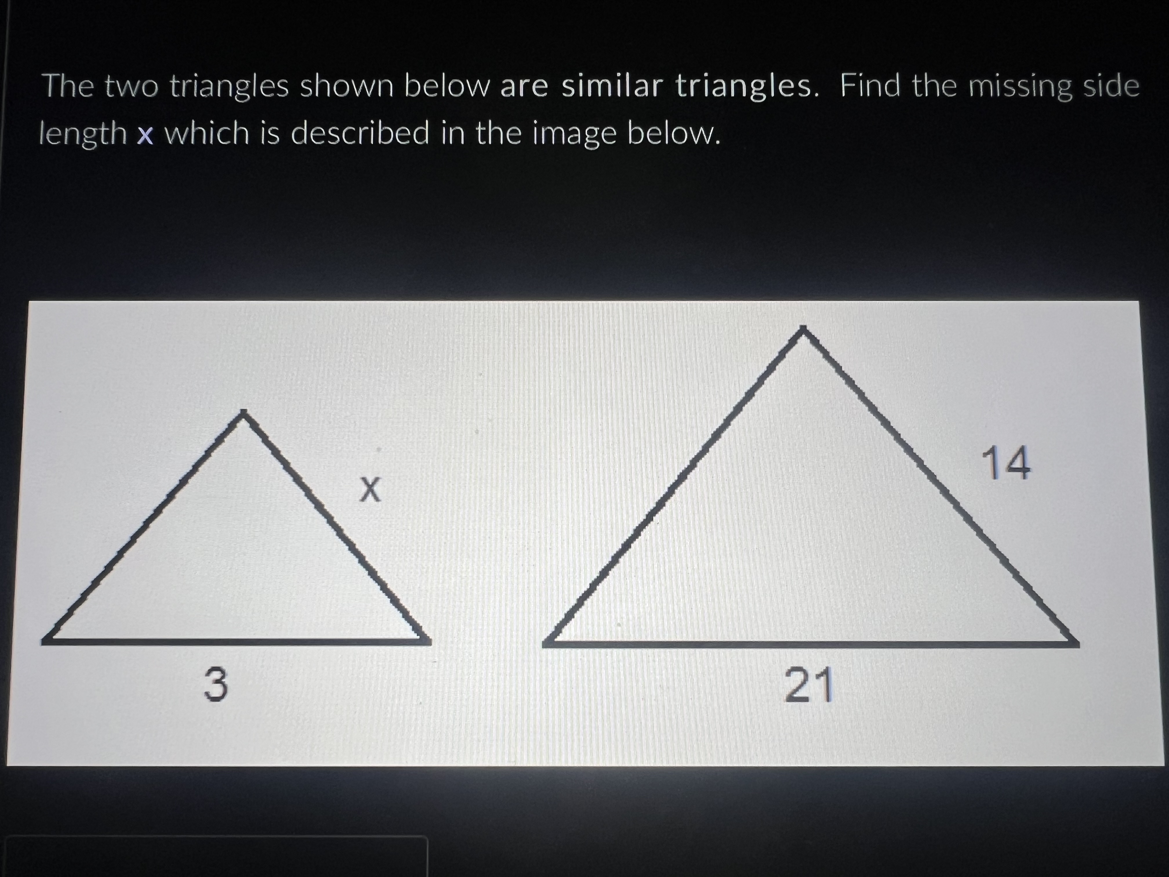 Solved The two triangles shown below are similar triangles. | Chegg.com