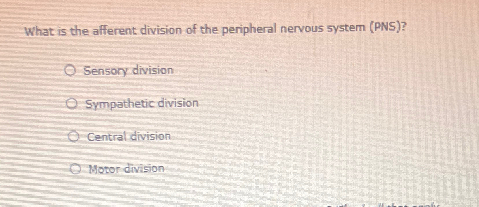 What is the afferent division of the peripheral | Chegg.com