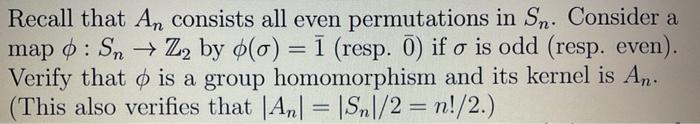 Solved Recall that An consists all even permutations in Sn. | Chegg.com