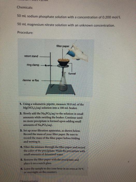 Solved Observations:Mass of filter paper: 0.15 g | Chegg.com