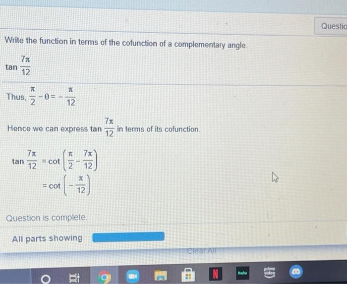 Solved Write the function in terms of the confunction of a | Chegg.com