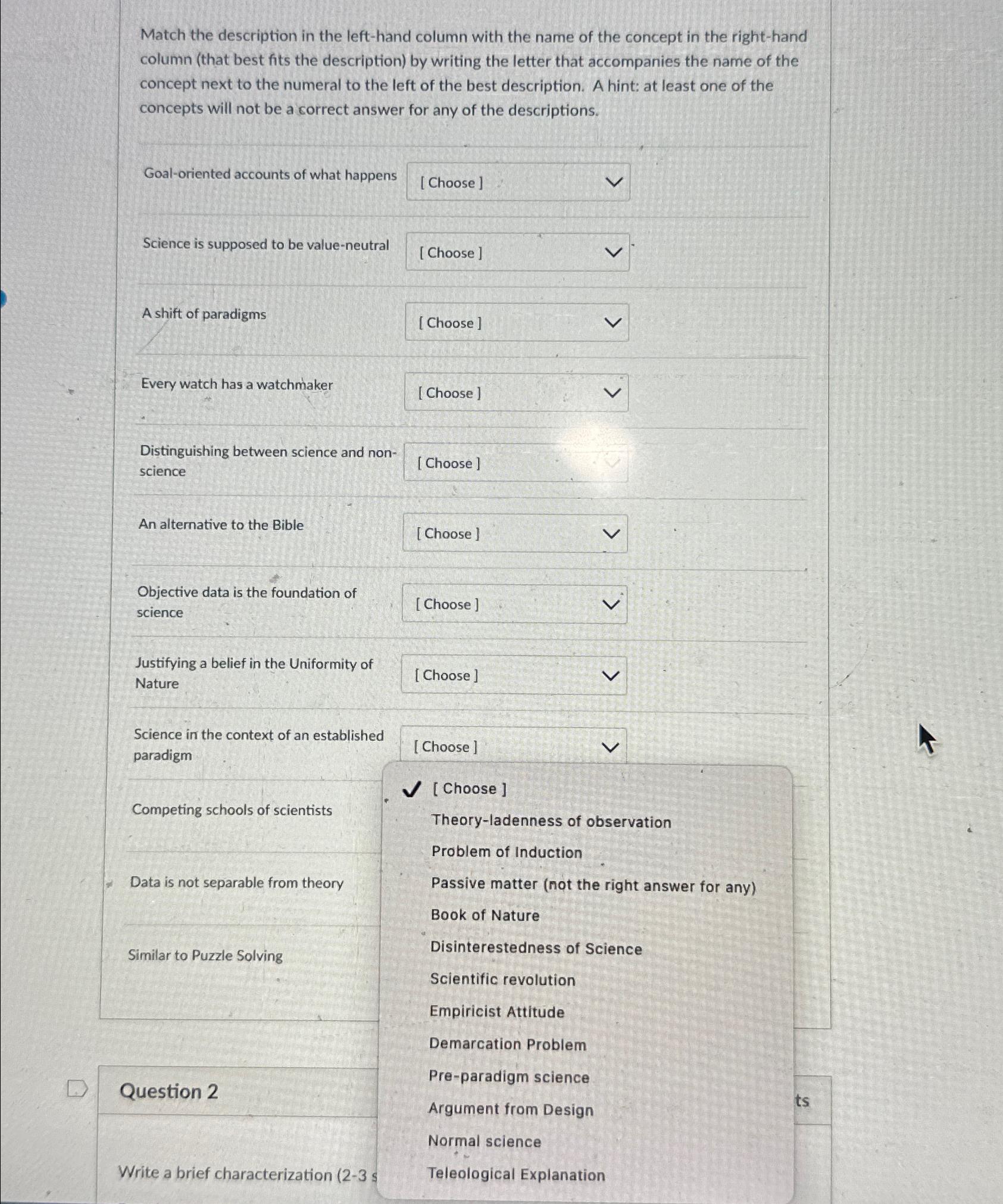 Solved Match The Description In The Left Hand Column With