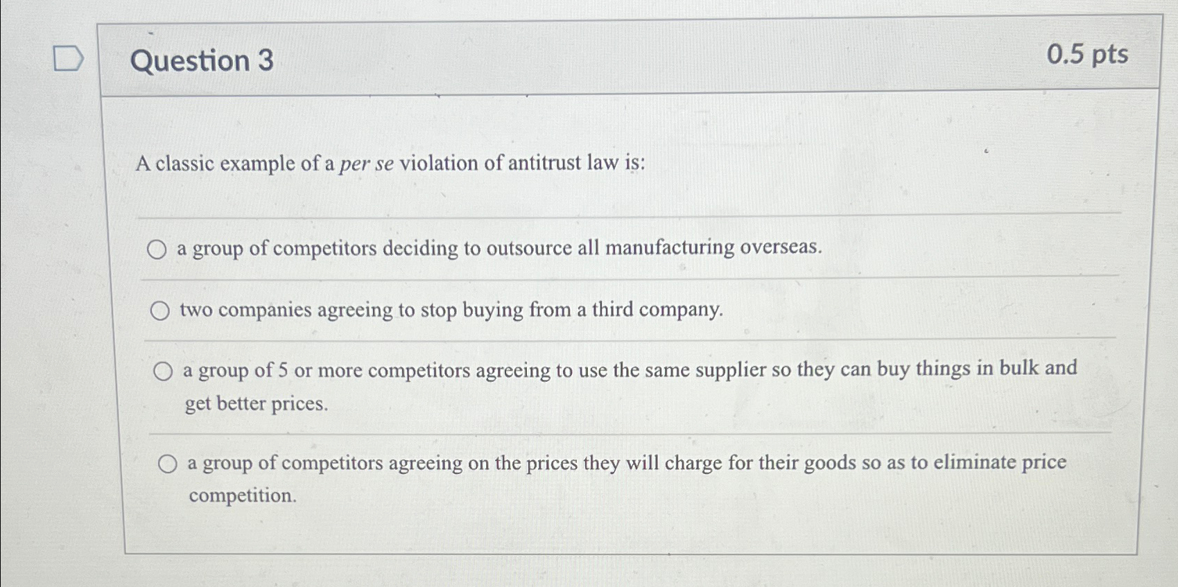Solved Question 30.5ptsA classic example of a per se | Chegg.com