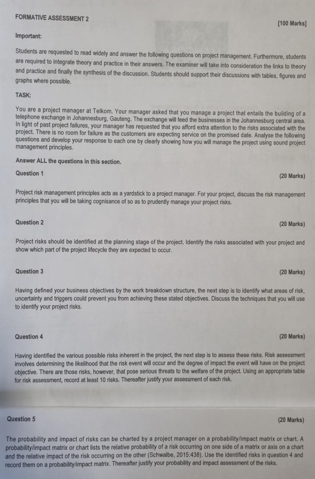 Solved FORMATIVE ASSESSMENT 2 [100 Marks] Important: | Chegg.com