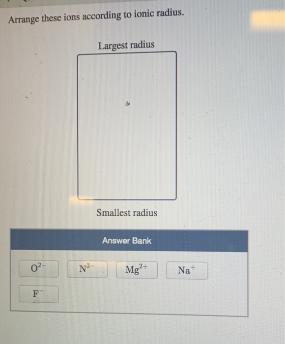 Solved Arrange these ions according to ionic radius. Largest | Chegg.com