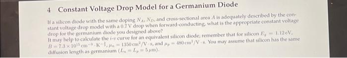 4 Constant Voltage Drop Model for a Germanium Diode | Chegg.com